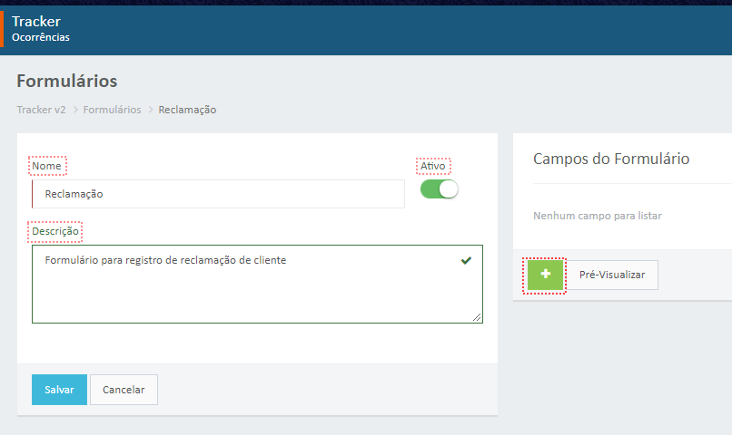 Como criar formulários para cadastro das ocorrências?